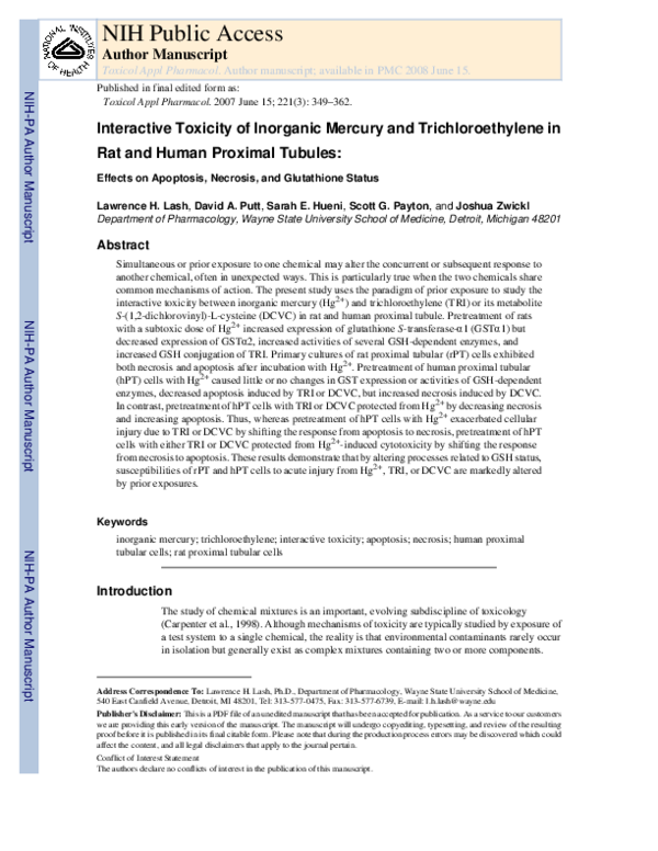 (PDF) Interactive toxicity of inorganic mercury and trichloroethylene ...