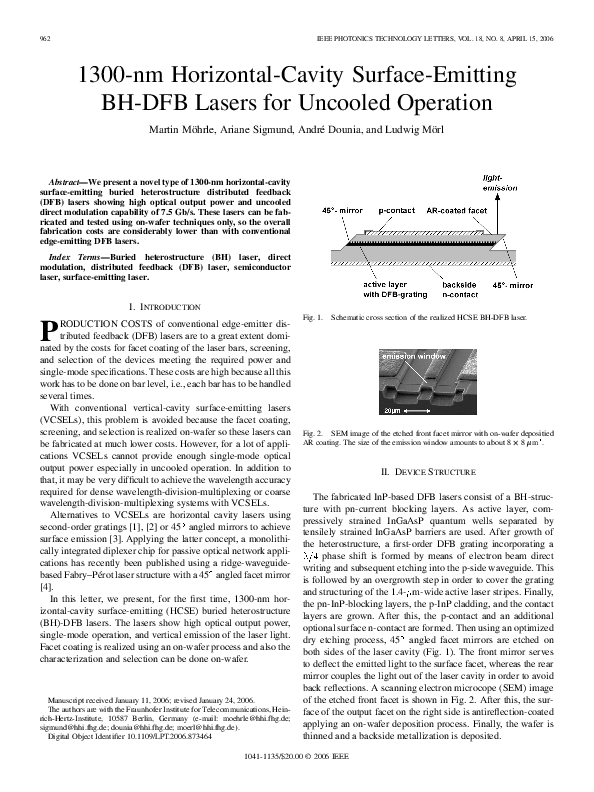 (PDF) 1300-nm horizontal-cavity surface-emitting BH-DFB lasers for ...
