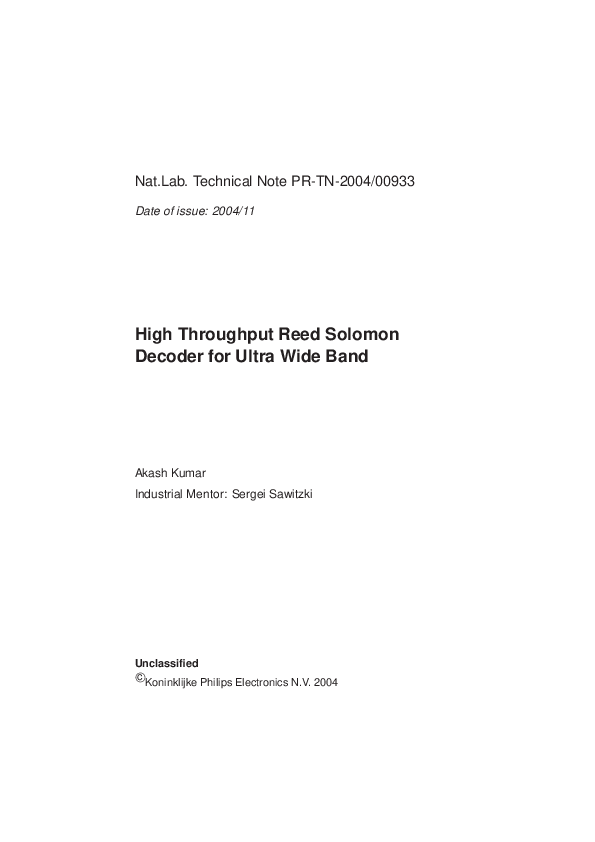 (PDF) High Throughput Reed Solomon Decoder for Ultra Wide Band