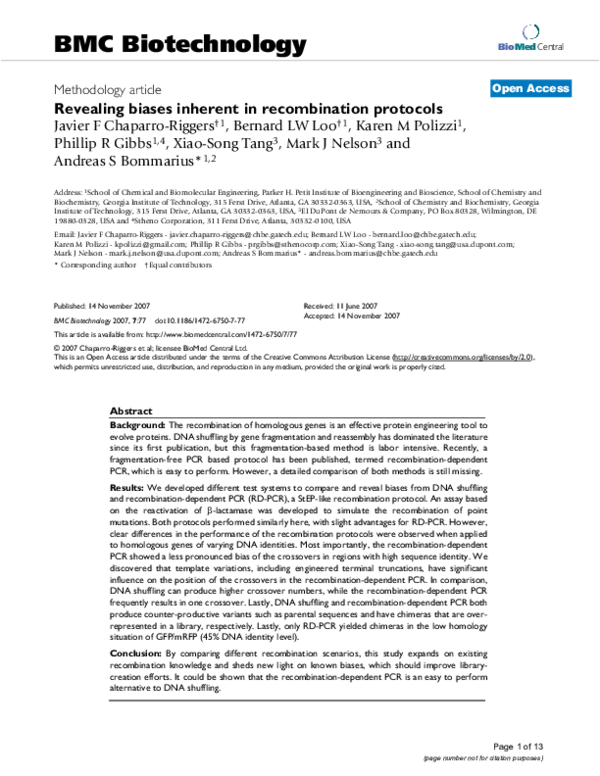 (PDF) Revealing biases inherent in recombination protocols