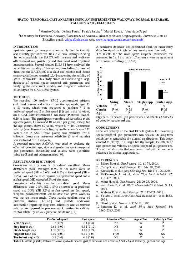 (PDF) Spatio-temporal gait analysis using an instrumented walkway ...