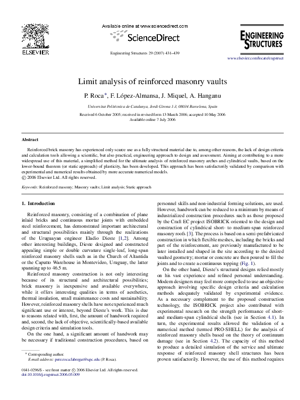 (PDF) Limit analysis of reinforced masonry vaults