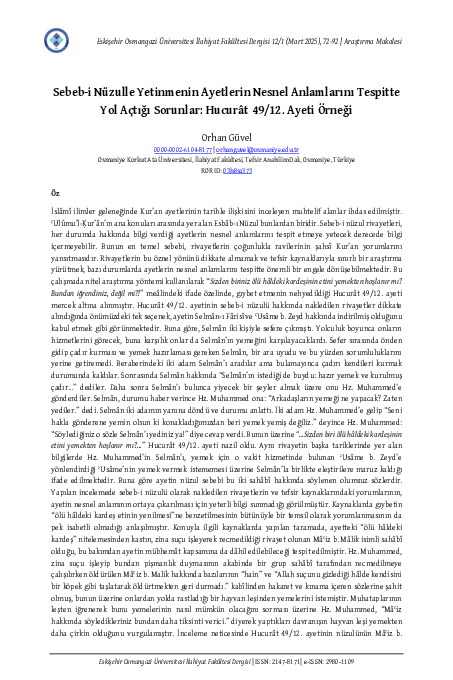 (PDF) Sebeb-i Nüzulle Yetinmenin Ayetlerin Nesnel Anlamlarını Tespitte ...