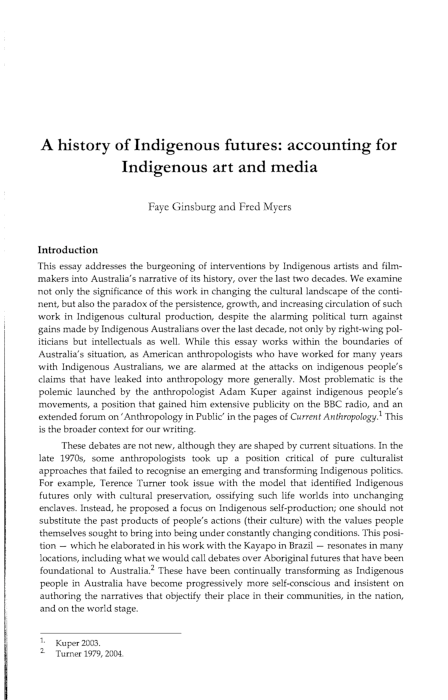 A history of Indigenous futures: accounting for Indigenous art and media