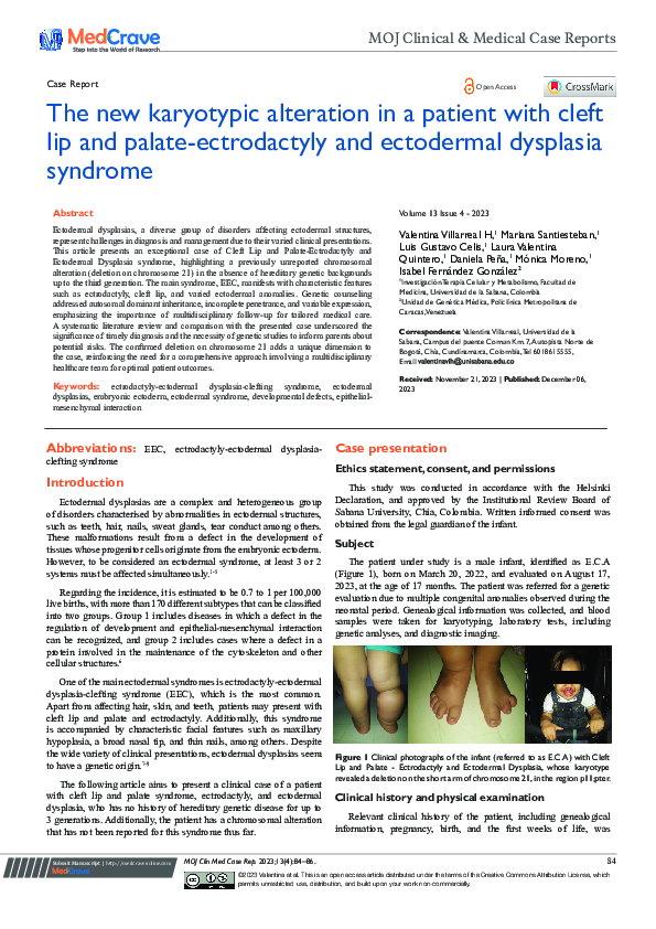 (PDF) The new karyotypic alteration in a patient with cleft lip and palate-ectrodactyly and ...