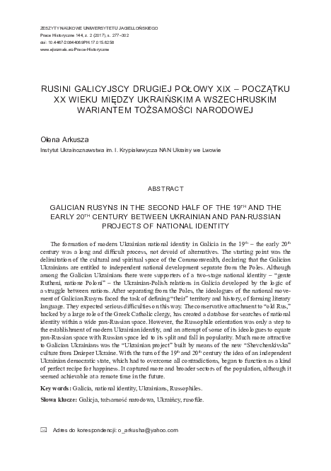 (PDF) Arkusza Ołena. Rusini galicyjscy drugiej połowy XIX - początku XX ...