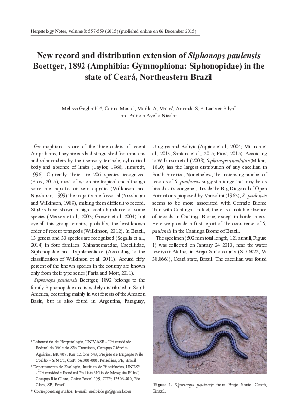 (PDF) New record and distribution extension of siphonops paulensis ...