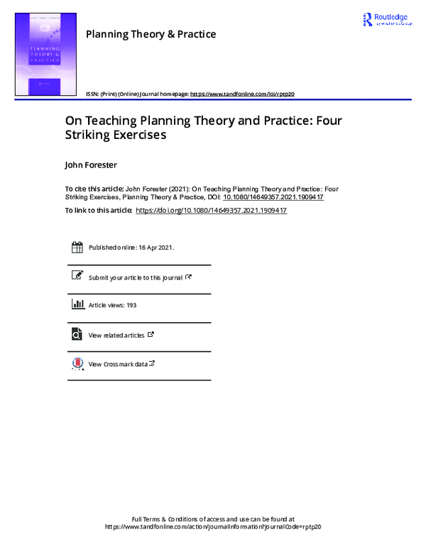 (PDF) On Teaching Planning Theory and Practice: Four Striking Exercises