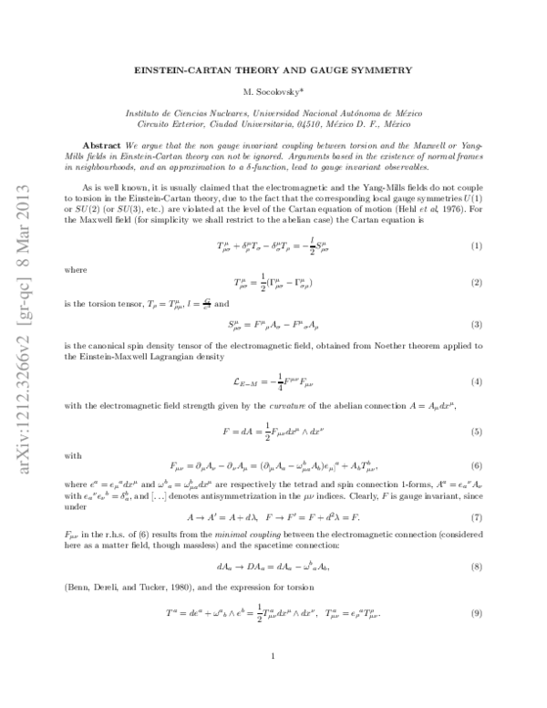 (PDF) Einstein-Cartan Theory and Gauge Symmetry