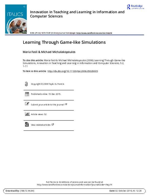 (PDF) Learning Through Game-like Simulations