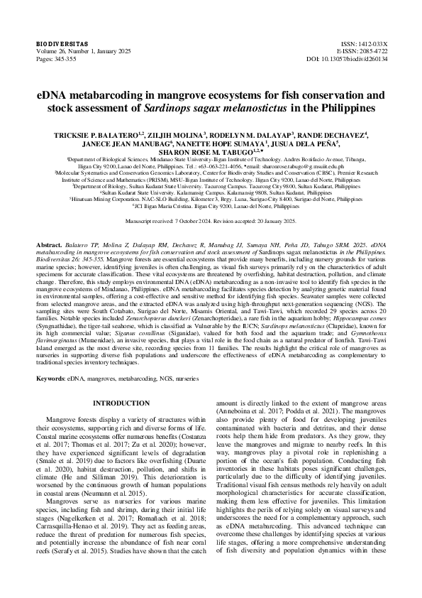 (PDF) eDNA metabarcoding in mangrove ecosystems for fish conservation ...
