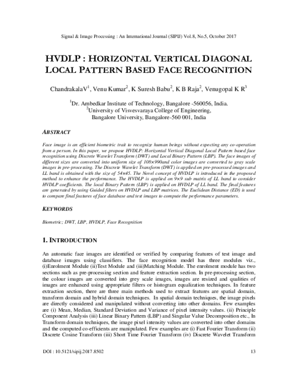 (PDF) HVDLP : Horizontal Vertical Diagonal Local Pattern Based Face Recognition