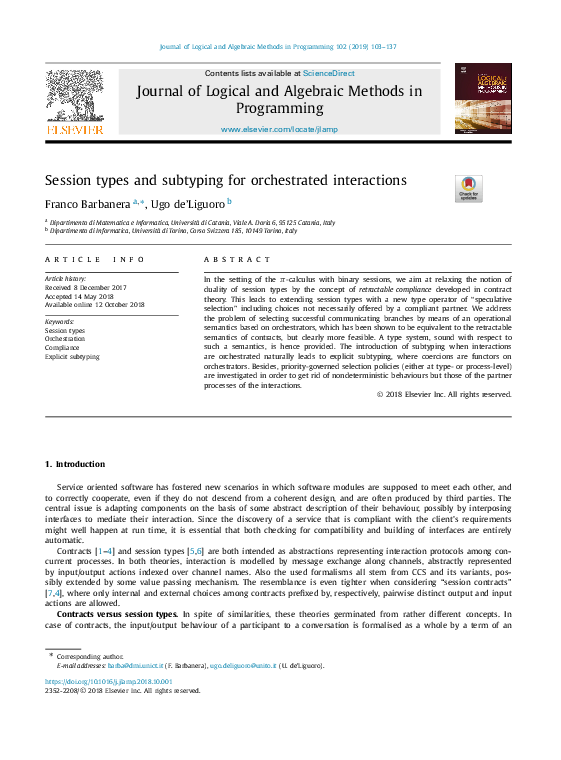 (PDF) Session types and subtyping for orchestrated interactions