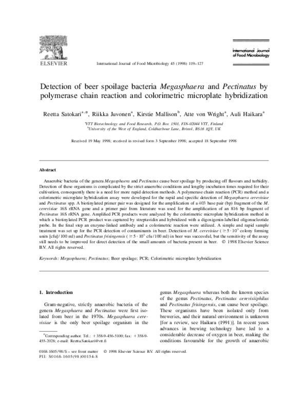(PDF) Detection of beer spoilage bacteria Megasphaera and Pectinatus by ...