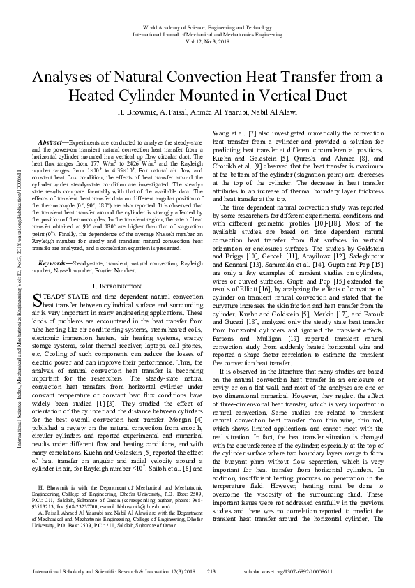 (PDF) Analyses Of Natural Convection Heat Transfer From A Heated ...