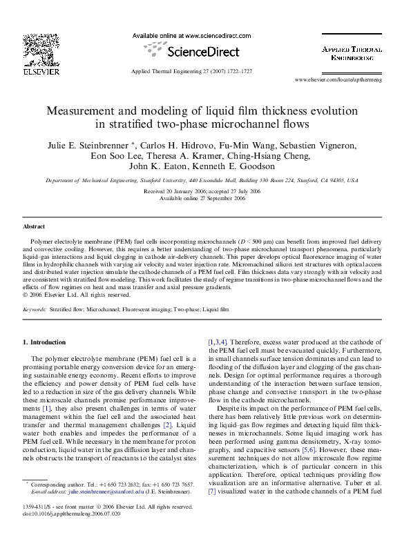 (PDF) Measurement and modeling of liquid film thickness evolution in ...