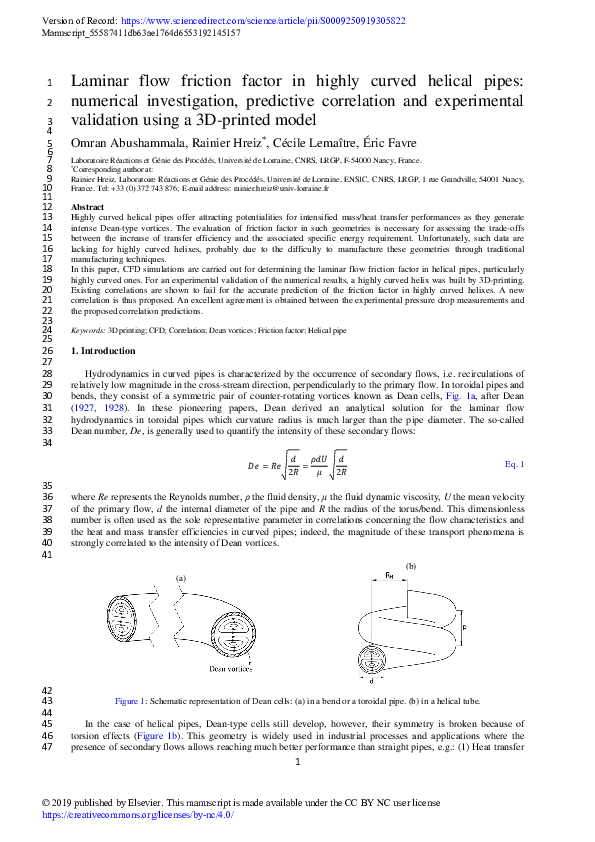 (PDF) Laminar flow friction factor in highly curved helical pipes: Numerical investigation ...