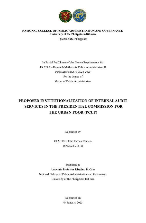 (PDF) Proposed Institutionalization of Internal Audit Services (IAS) in ...