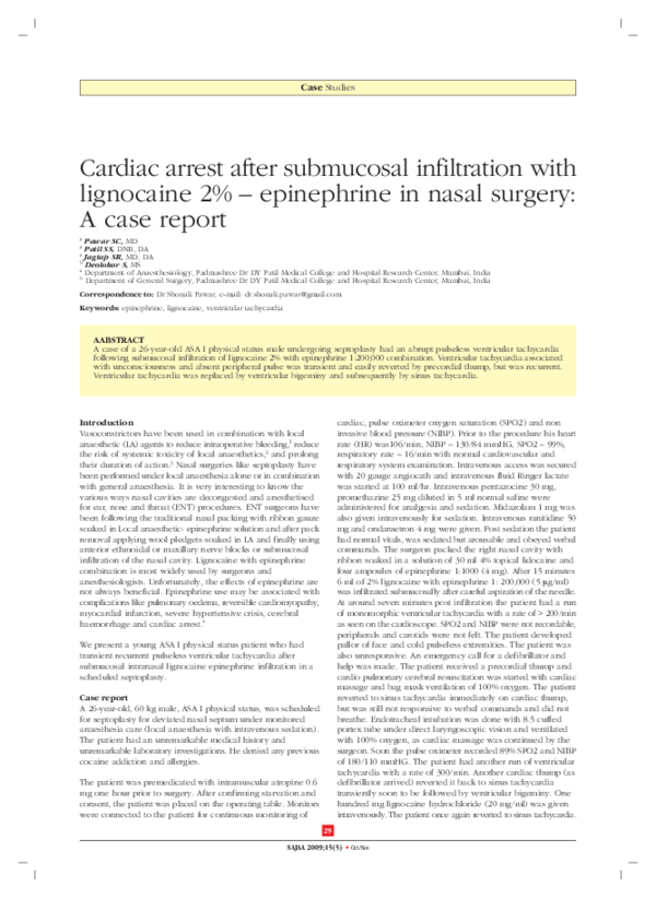 (PDF) Cardiac arrest after submucosal infiltration with lignocaine 2% ...