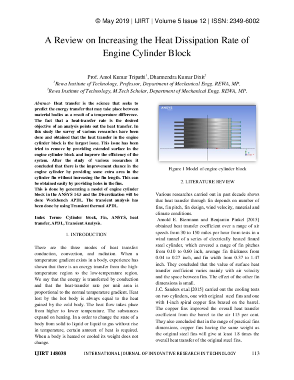 (PDF) A Review on Increasing the Heat Dissipation Rate of Engine ...