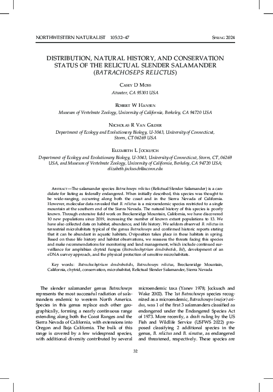 (PDF) DISTRIBUTION, NATURAL HISTORY, AND CONSERVATION STATUS OF THE ...