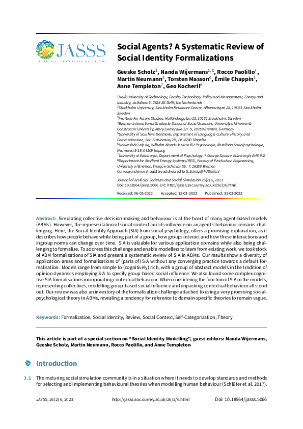 (PDF) Social Agents? A Systematic Review of Social Identity Formalizations