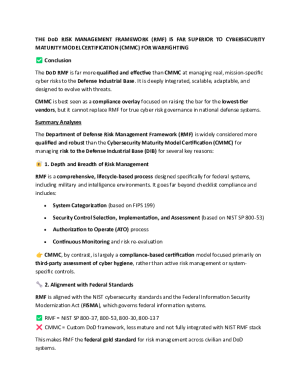 (PDF) Risk Management Framework Superior to the DoD Cyber Security ...