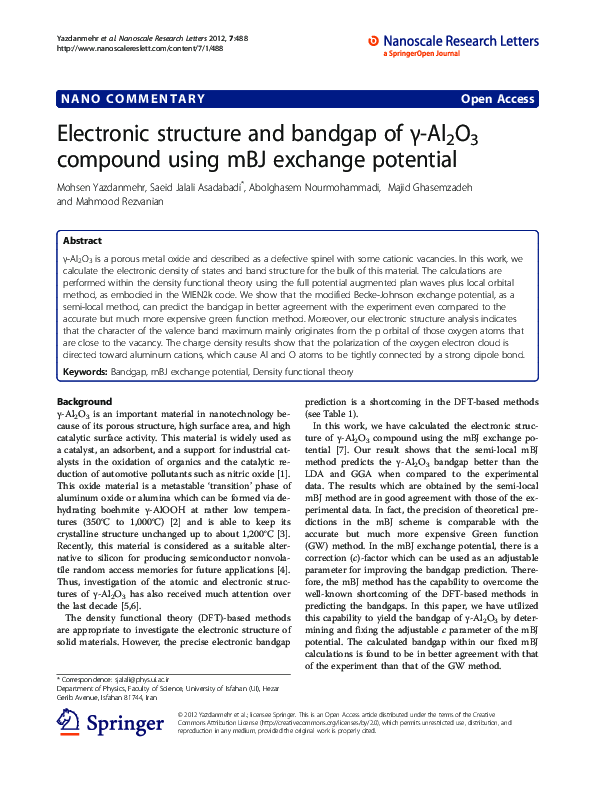 (PDF) Electronic structure and bandgap of γ-Al2O3 compound using mBJ ...