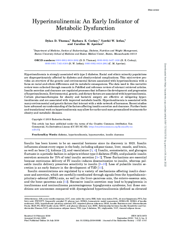(PDF) Hyperinsulinemia: An Early Indicator of Metabolic Dysfunction