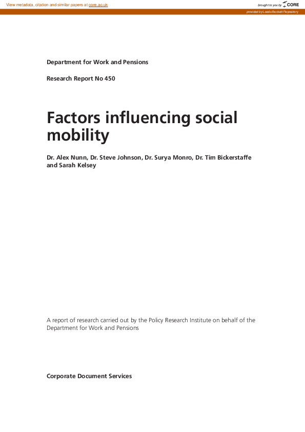 (PDF) Factors Influencing Social Mobility: Department for Work and ...