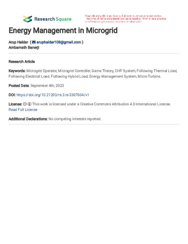 (PDF) Energy Management in Microgrid