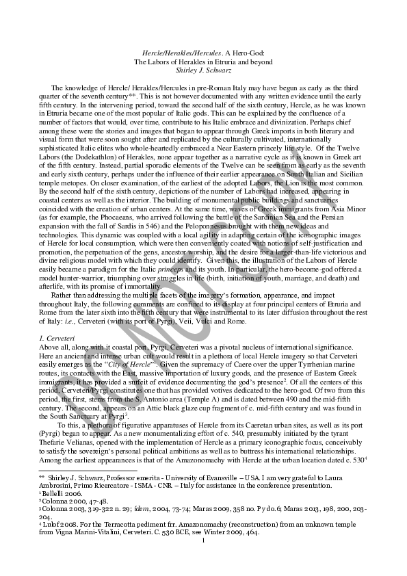 (PDF) Hercle/Herakles/Hercules. A Hero-God: The Labors of Herakles in Etruria and beyond