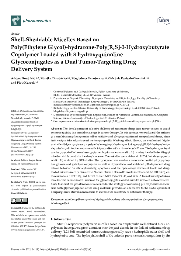 (PDF) Shell-Sheddable Micelles Based on Poly(ethylene glycol)-hydrazone ...