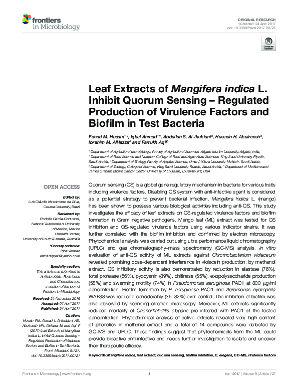 (PDF) Leaf Extracts of Mangifera indica L. Inhibit Quorum Sensing ...