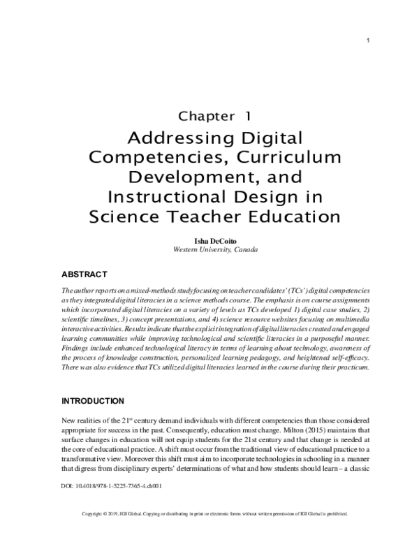 (PDF) Addressing Digital Competencies, Curriculum Development, and Instructional Design in ...