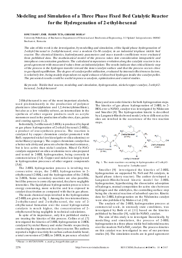 Modeling and Simulation of a Three Phase Fixed Bed Catalytic Reactor for the Hydrogenation of 2 ...