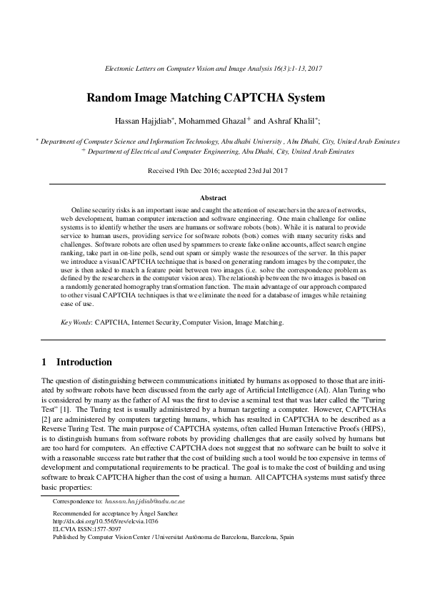 (PDF) Random Image Matching CAPTCHA System