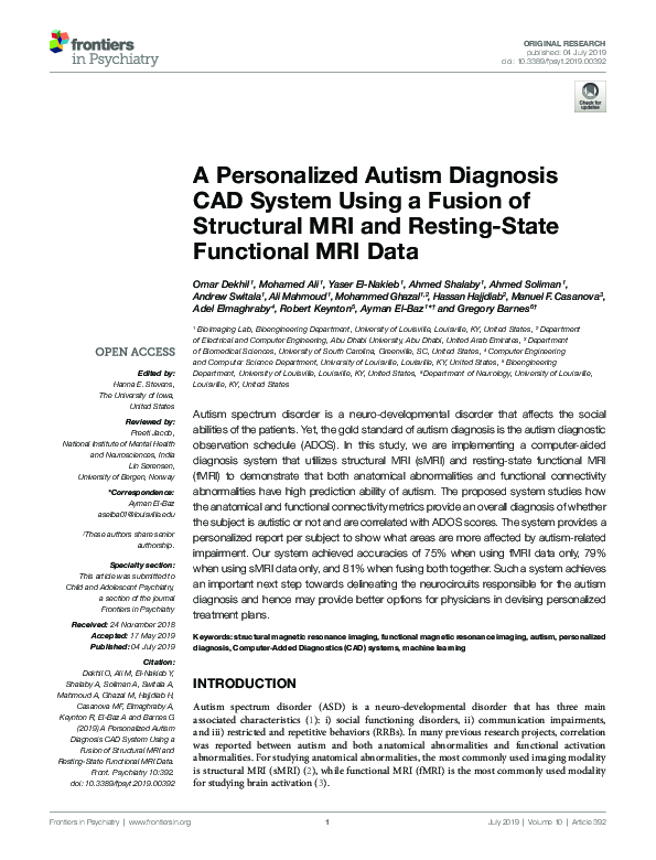 A Personalized Autism Diagnosis CAD System Using a Fusion of Structural MRI and Resting-State ...