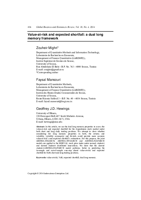 (PDF) Value-at-risk and expected shortfall: a dual long memory framework