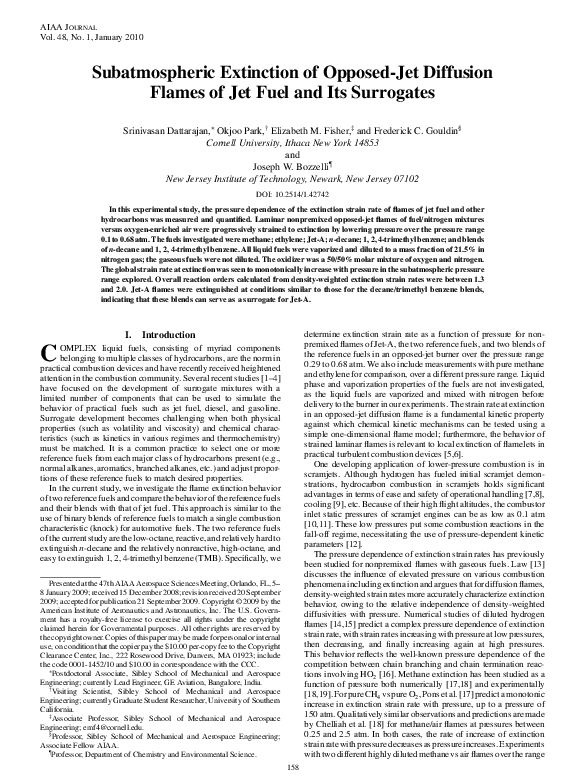 (PDF) Subatmospheric Extinction of Opposed-Jet Diffusion Flames of Jet ...