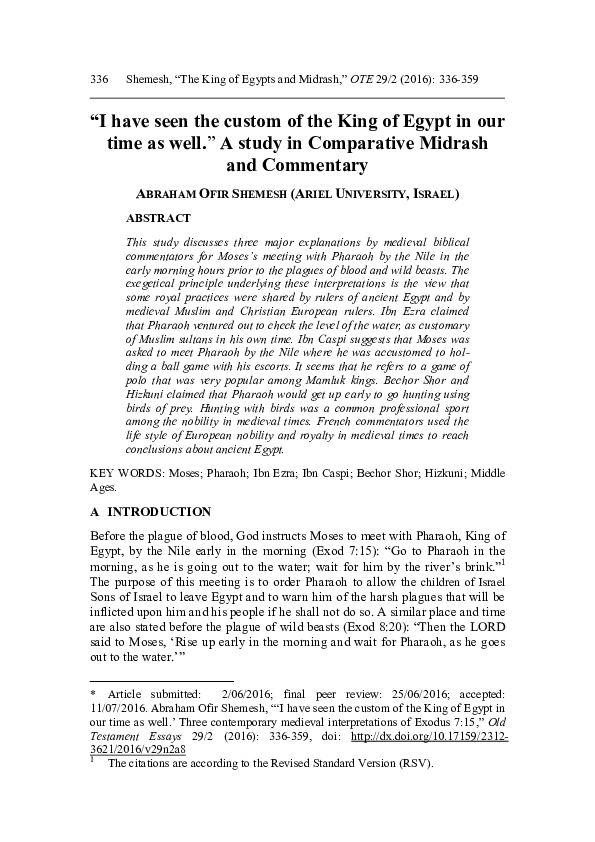 (PDF) I have seen the custom of the King of Egypt in our time as well ...