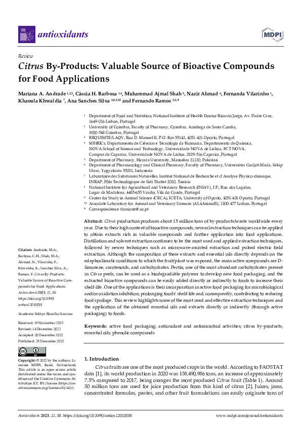 (PDF) Citrus By-Products: Valuable Source of Bioactive Compounds for ...