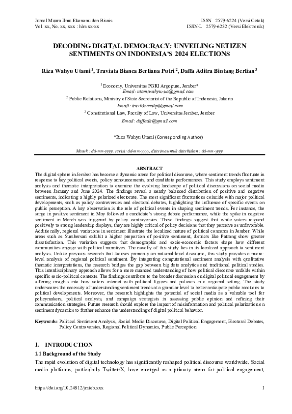(PDF) DECODING DIGITAL DEMOCRACY: UNVEILING NETIZEN SENTIMENTS ON INDONESIA'S 2024 ELECTIONS