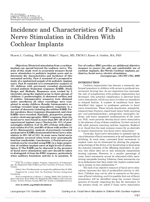 (PDF) Incidence and Characteristics of Facial Nerve Stimulation in ...