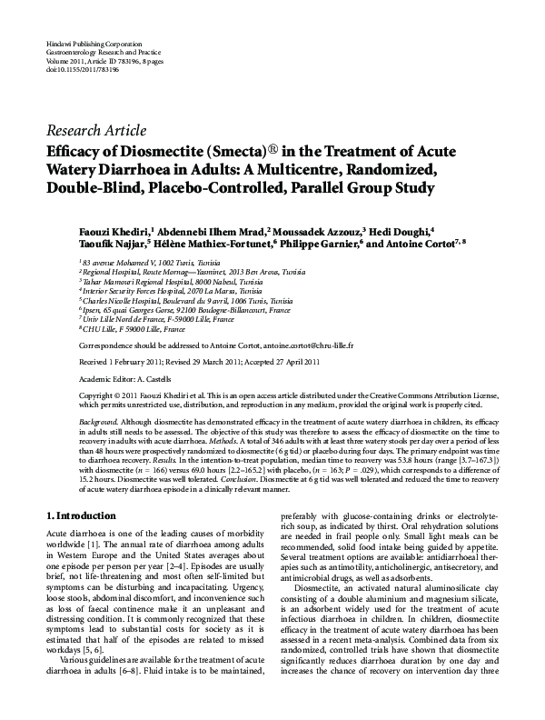 (PDF) Efficacy of Diosmectite (Smecta)®in the Treatment of Acute Watery ...