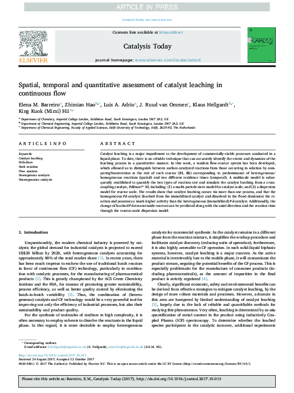 Spatial, temporal and quantitative assessment of catalyst leaching in continuous flow