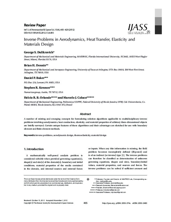 (PDF) Inverse problems in aerodynamics, heat transfer, elasticity and ...