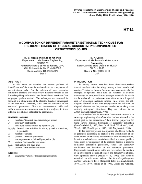 (PDF) A Comparison of Different Parameter Estimation Techniques for the ...
