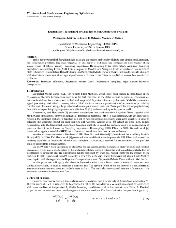 (PDF) Evaluation of Bayesian Filters Applied to Heat Conduction Problems