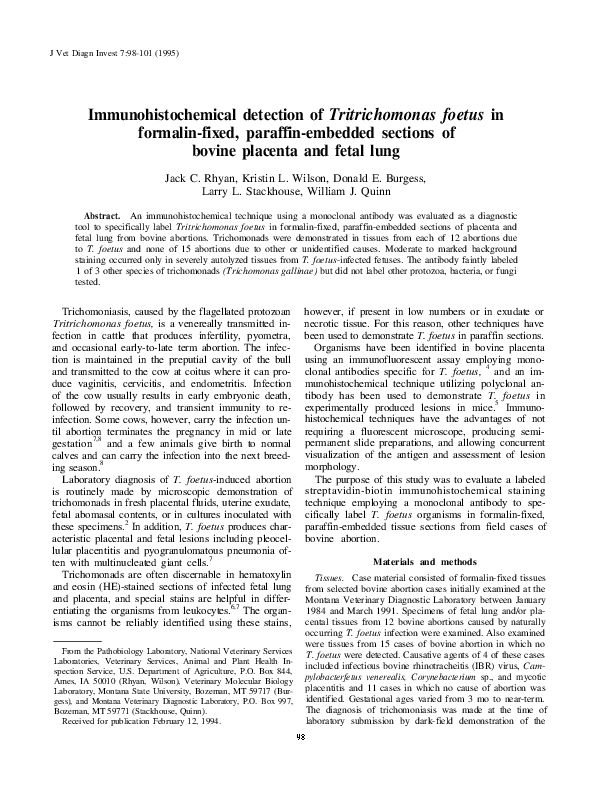 (PDF) Immunohistochemical Detection of Tritrichomonas Foetus in Formalin-Fixed, Paraffin ...